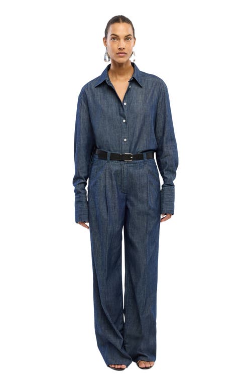 ANOTHER TOMORROW Another Tomorrow Oversized Chambray Shirt with Embroidered Logo